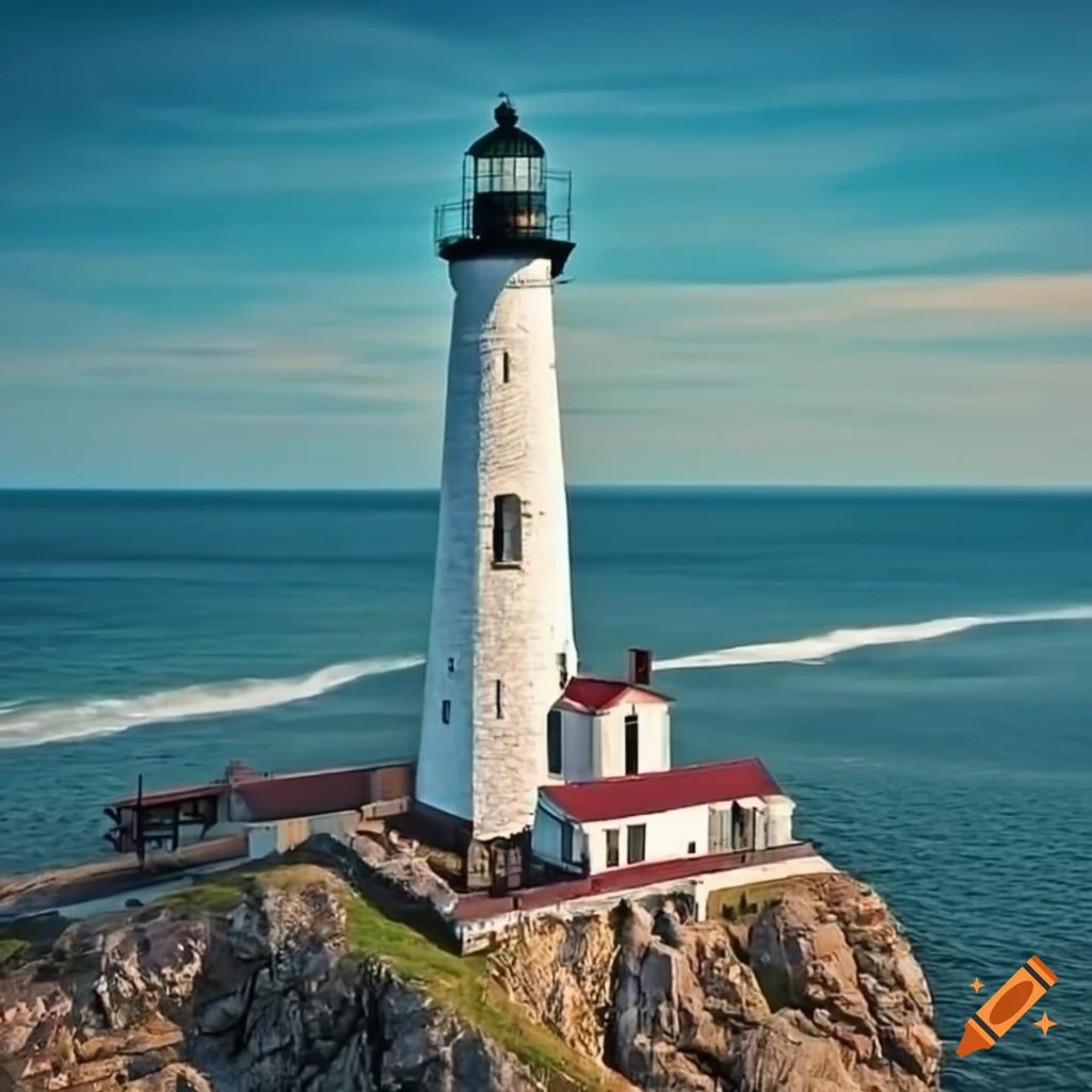 Stunning sunrise at a cliffside lighthouse on Craiyon