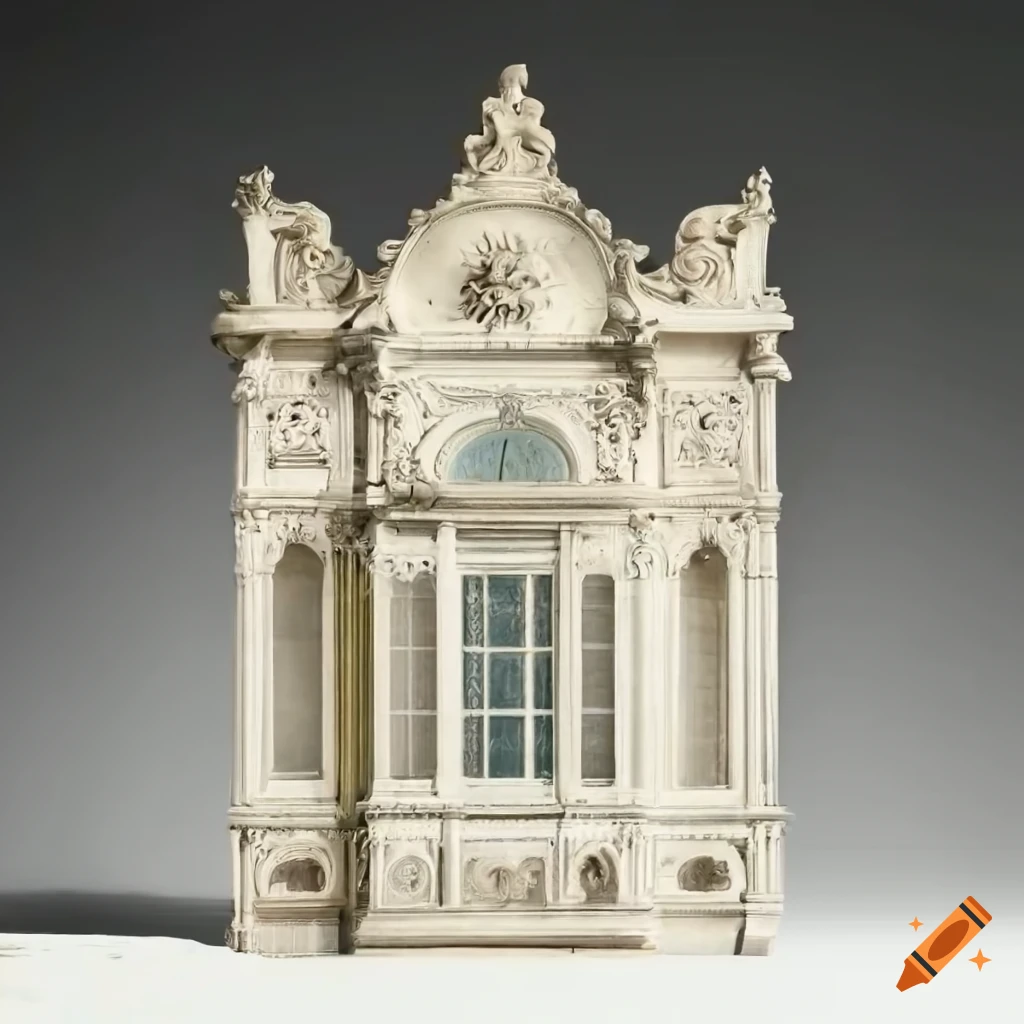 An antique white palace window with stucco decorations