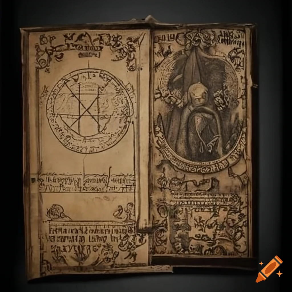 Image of a medieval occult manuscript on Craiyon