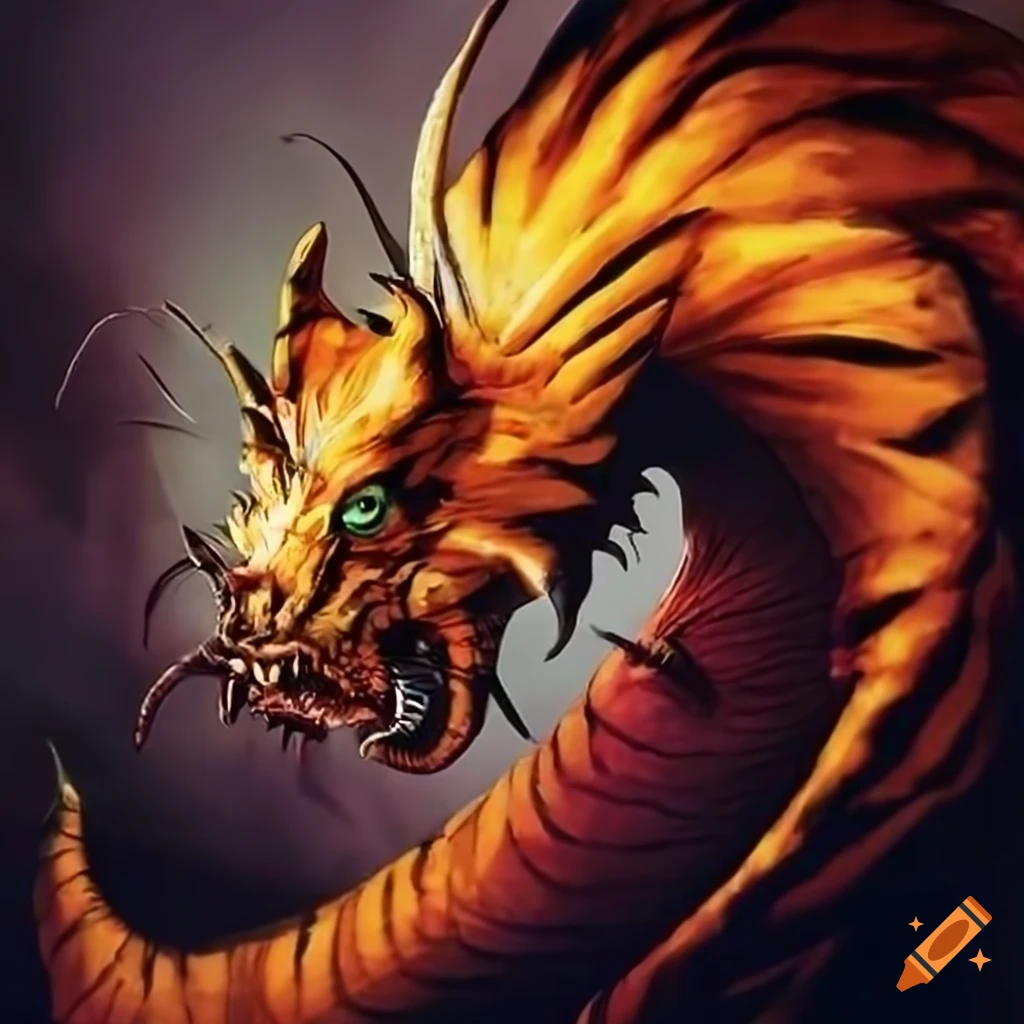 Illustration of a dragon with a tiger tail