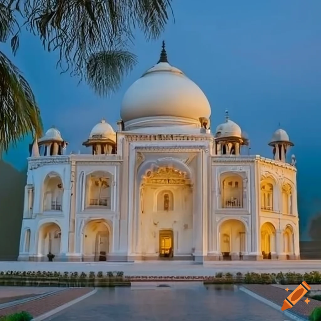 Front view of the mahal white house in mediterranean architectural style