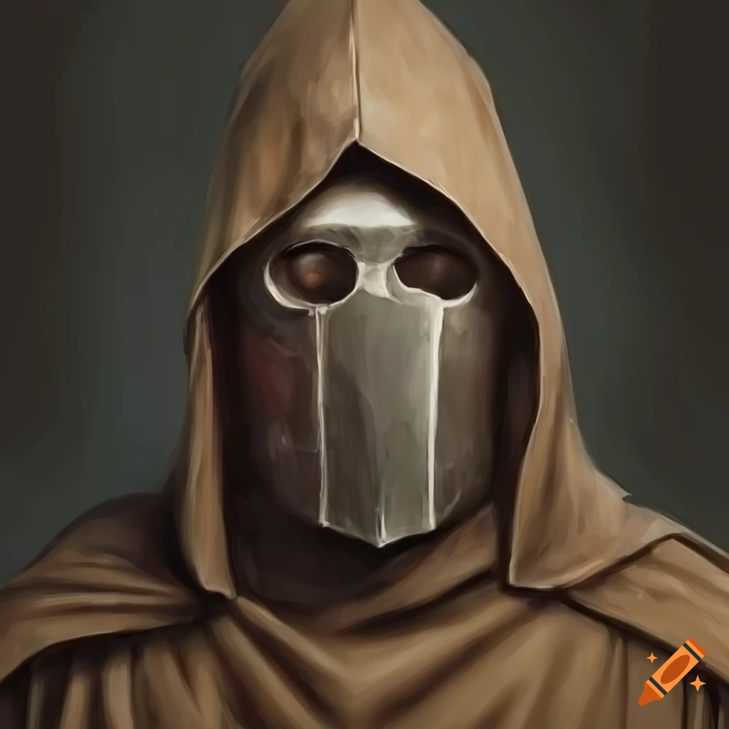 Hyperrealistic medieval monk knight with mask and sword