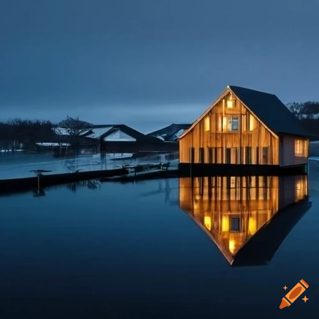 Modern scandinavian boathouse with glass facade on Craiyon