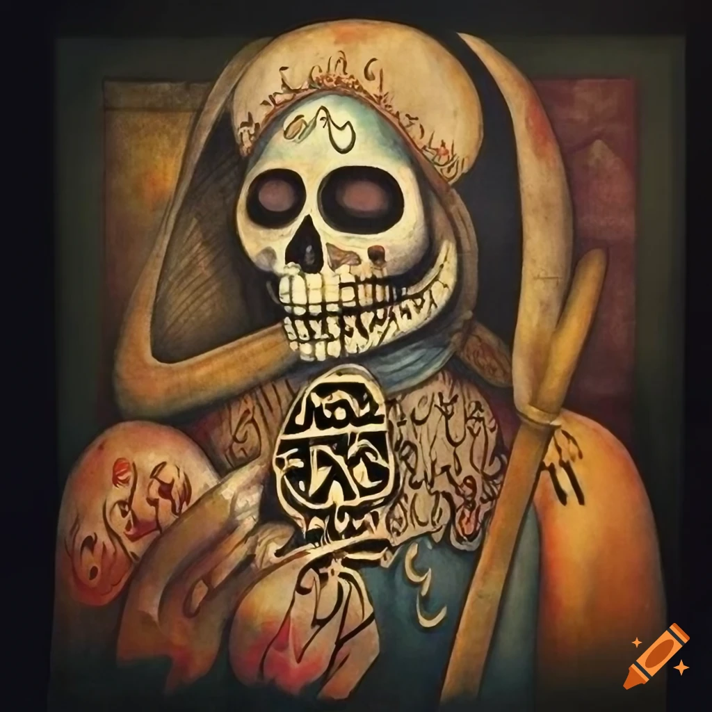 Stone lithograph of astral maps with islamic calligraphy and salish ...