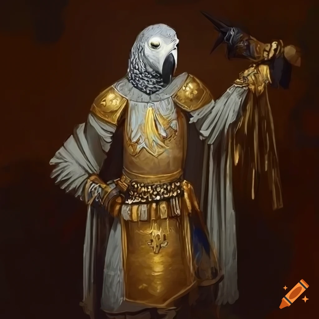 A black owl bard holding a lute and wearing leather armor on Craiyon