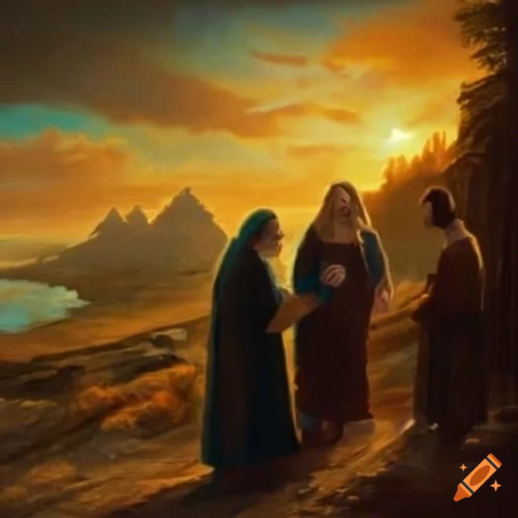 Artwork depicting the road to Emmaus on Craiyon