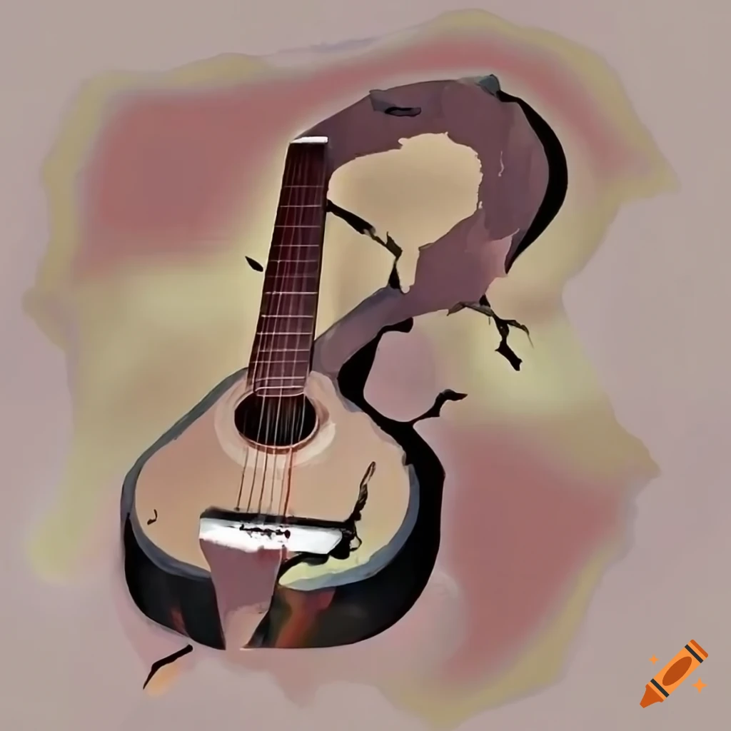 Painting of a broken guitar with number 8 on Craiyon