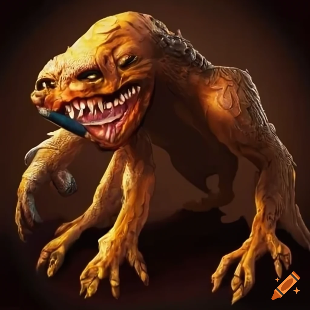 Illustration of a menacing creature with sharp claws and a gaping mouth on Craiyon