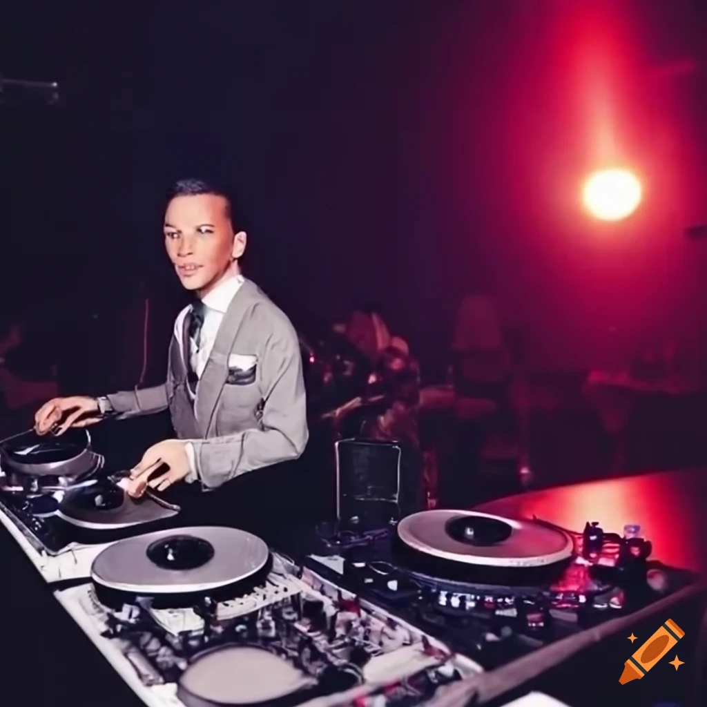 Frank Sinatra performing at Paradise Garage in a vintage DJ set on Craiyon