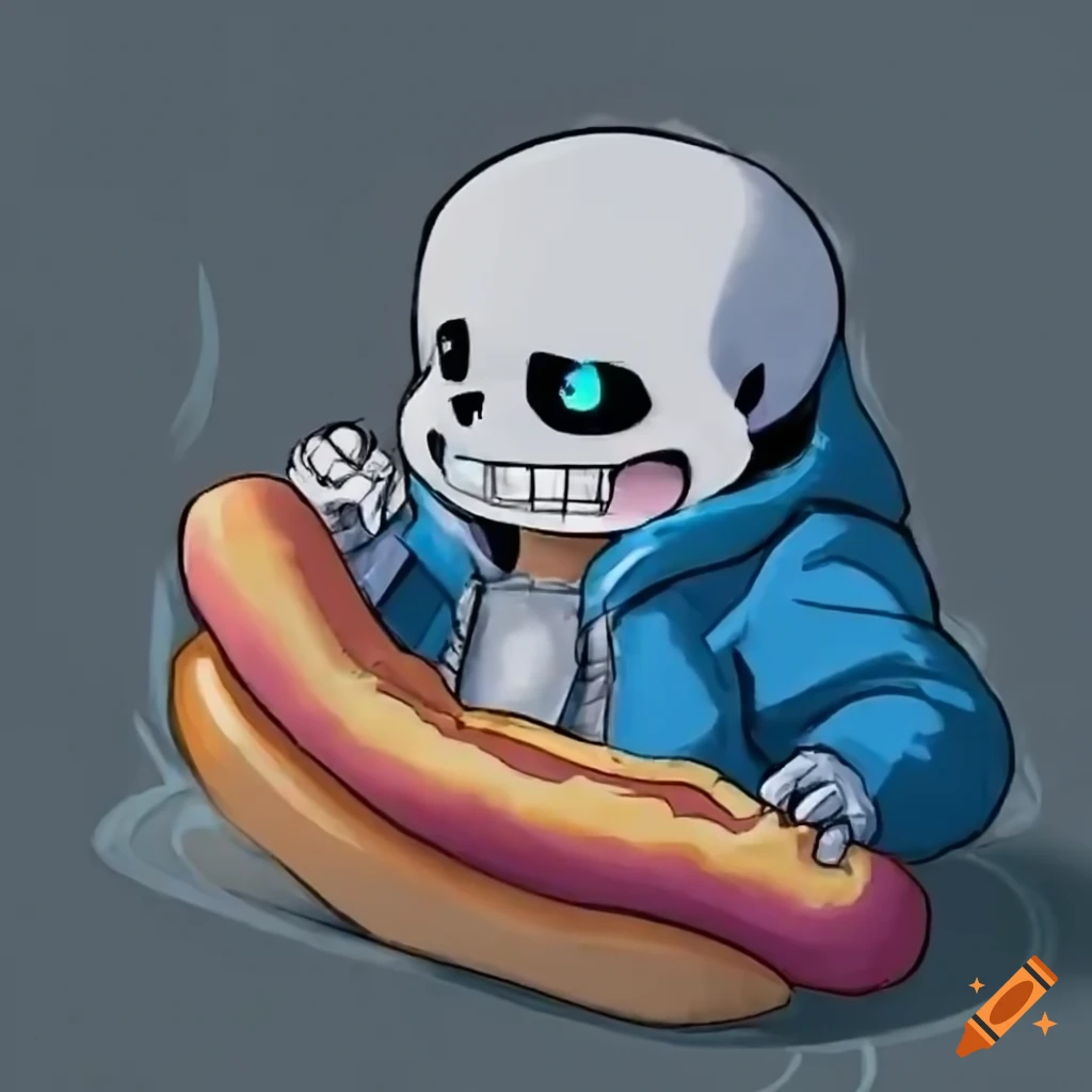 Character sans from undertale in a hot dog costume on Craiyon