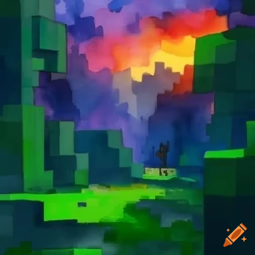Sad minecraft watercolor art on Craiyon