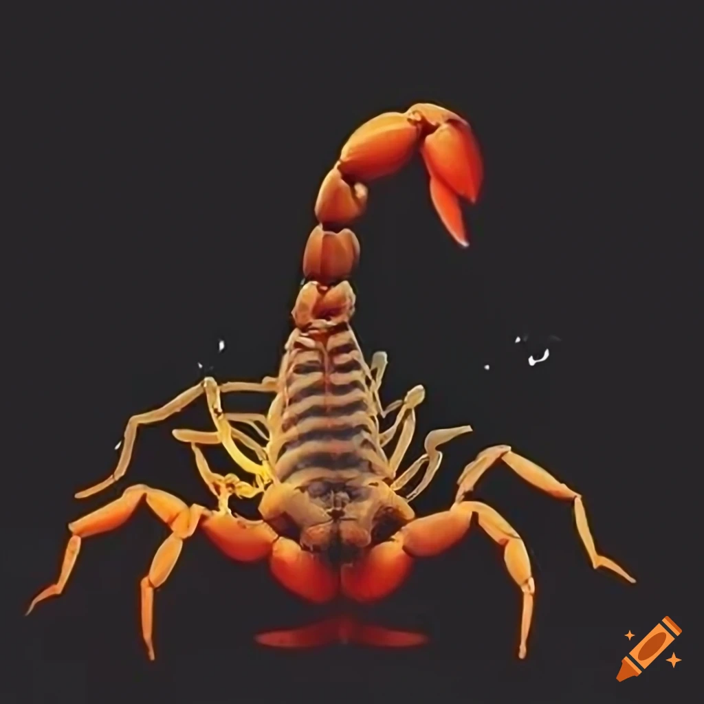 Imagem de um escorpião rei nas cores preto, vermelho e amarelo on Craiyon