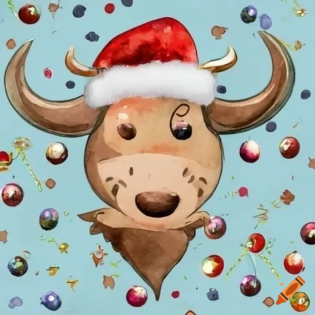 Female cow with christmas wreath in snowy landscape on Craiyon