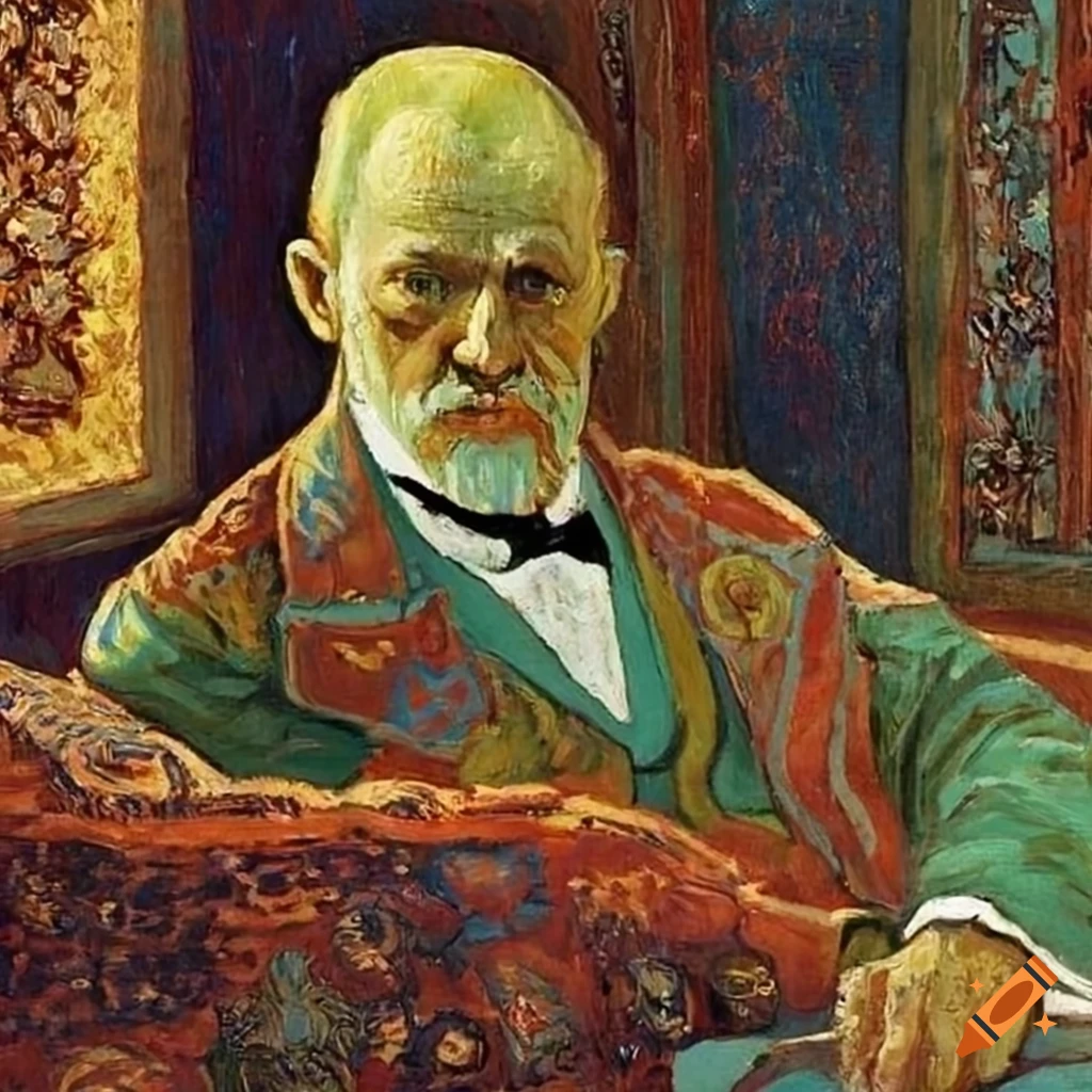 Painting of Freud's consulting room by Van Gogh on Craiyon