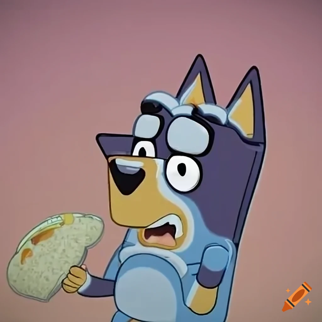 Cartoon image of Bluey at a taco stand on Craiyon