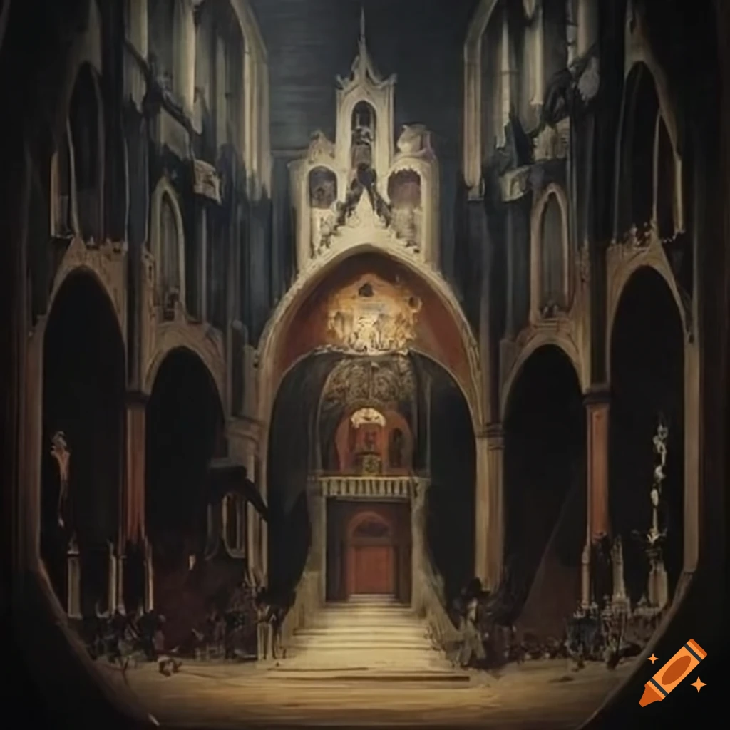 Dark and eerie painting of a Renaissance church on Craiyon