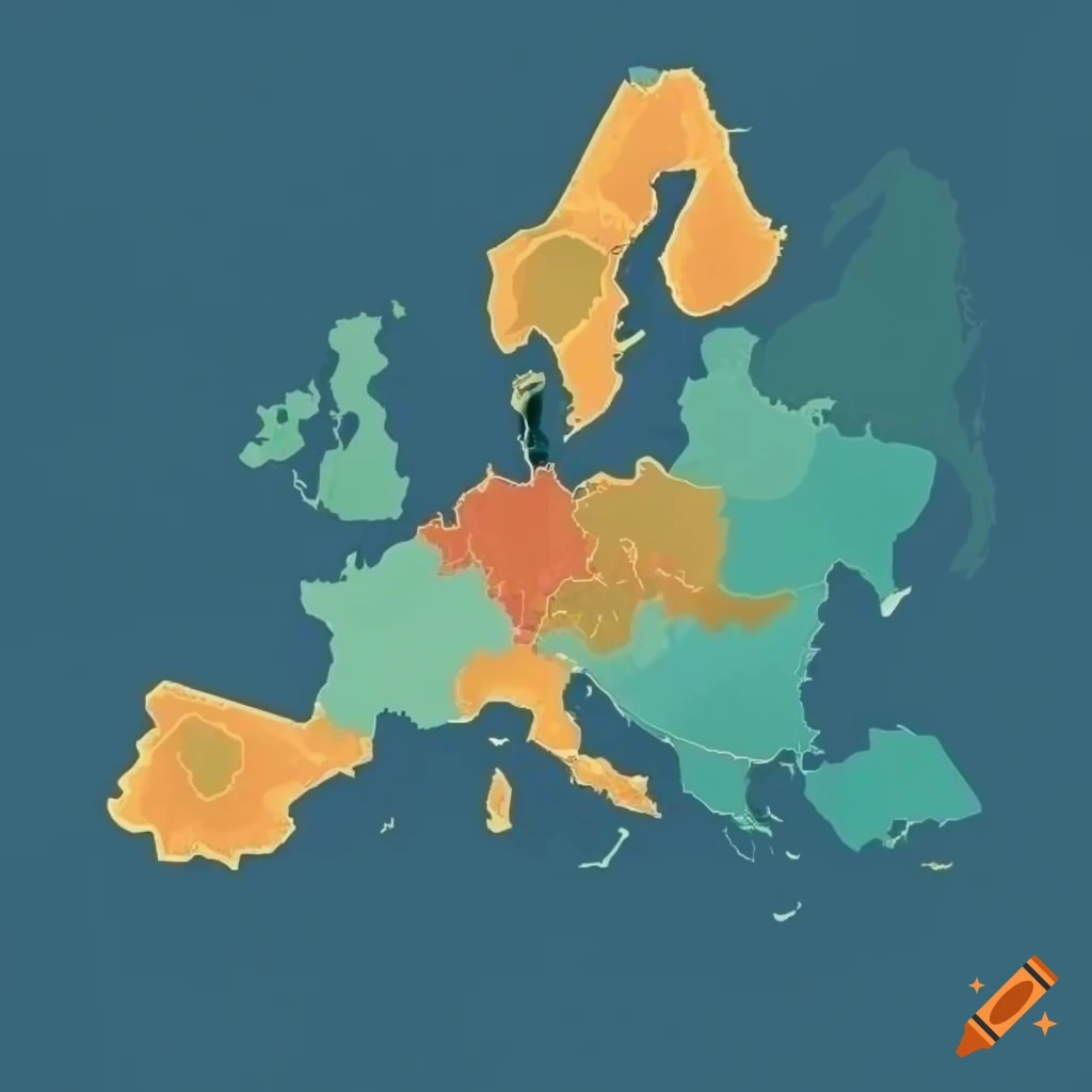 Minimalist depiction of europe map with highlighted cities on Craiyon