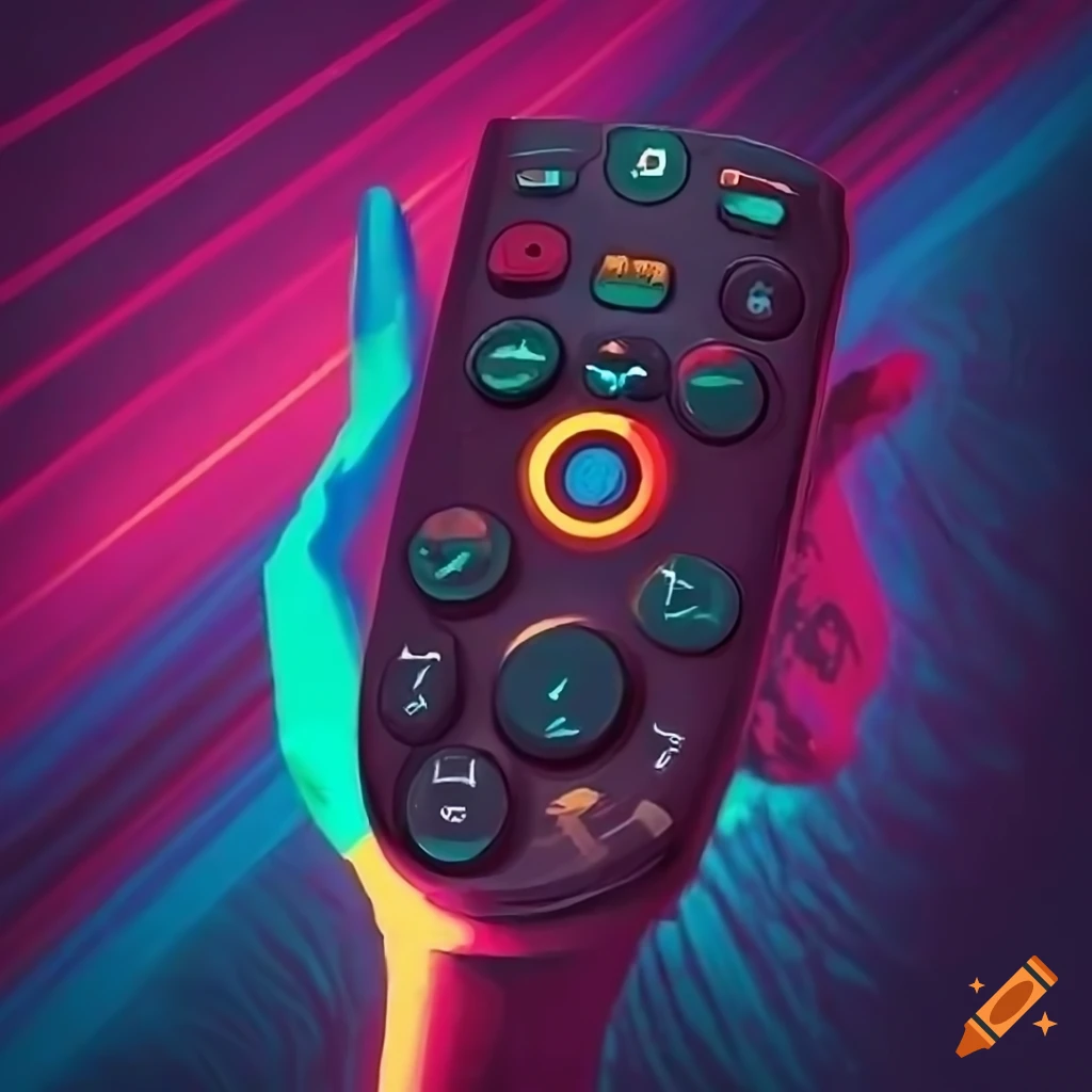 Digital painting of a hand pressing a button on a remote control on Craiyon