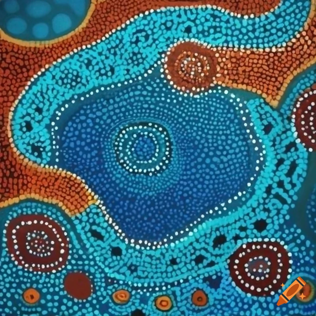 Aboriginal art depicting an island in the ocean on Craiyon