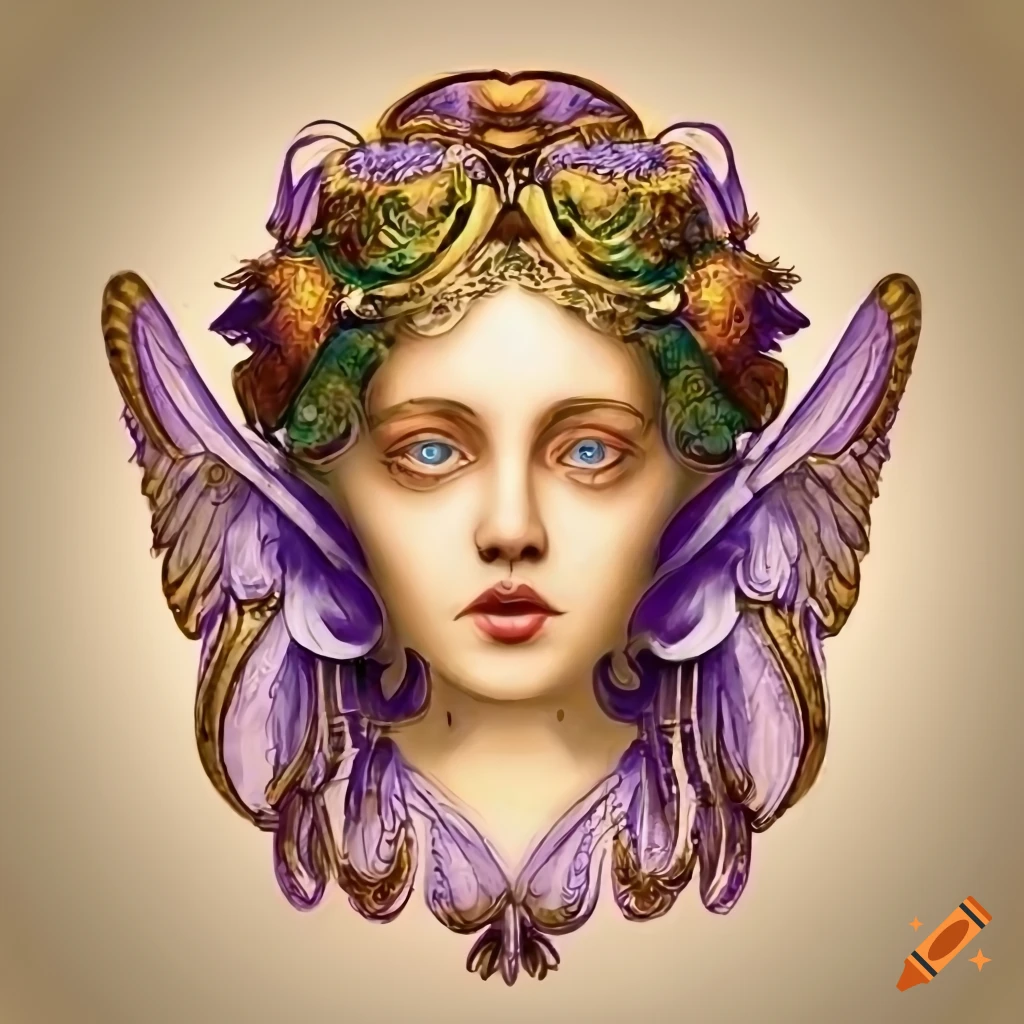Art nouveau style angel face on Craiyon