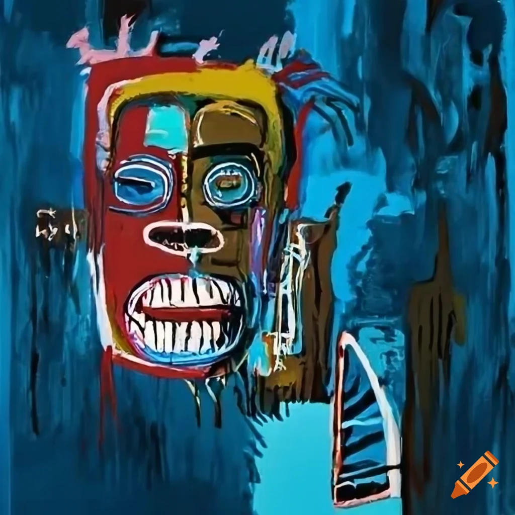 Colorful artwork of marine life inspired by jean-michel basquiat