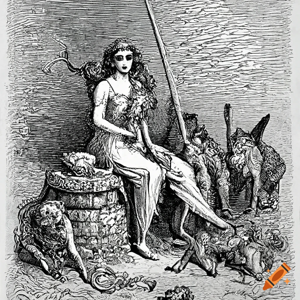 Old black and white engraving in the style of gustave doré, natalie ...