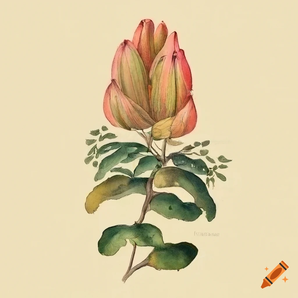 Medieval botanical drawing of a tall flowering plant on Craiyon