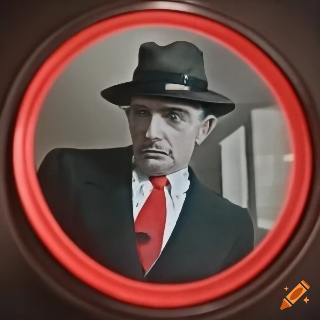 Vintage b&w photo of a mafia man with a gun