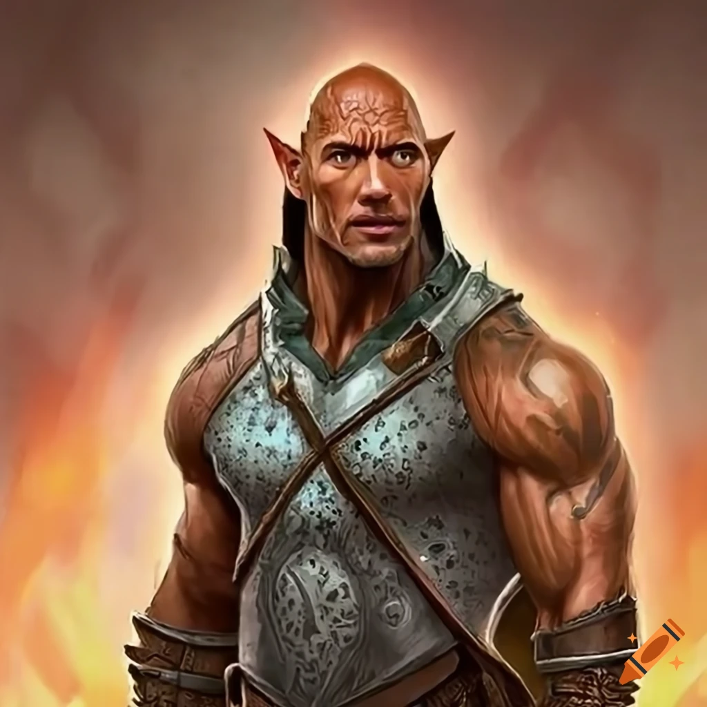 Dwayne Johnson as an elf cleric in Dungeons and Dragons on Craiyon