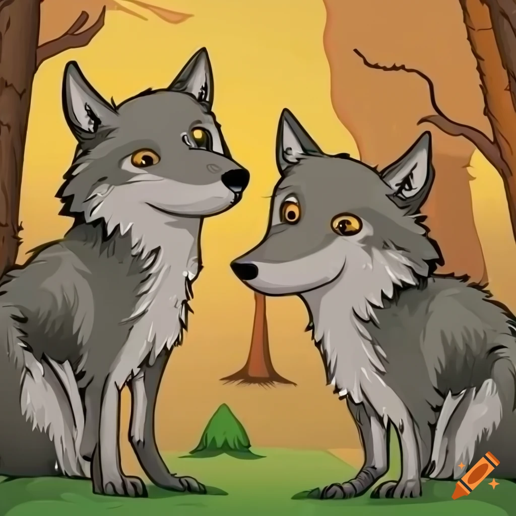 Three wolves in the forest cartoon image on Craiyon