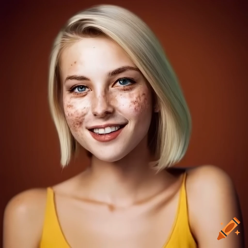 Portrait of a smiling young woman with freckles
