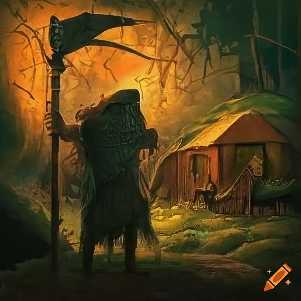 70s fantasy art of a hobbit farming with a scythe on Craiyon