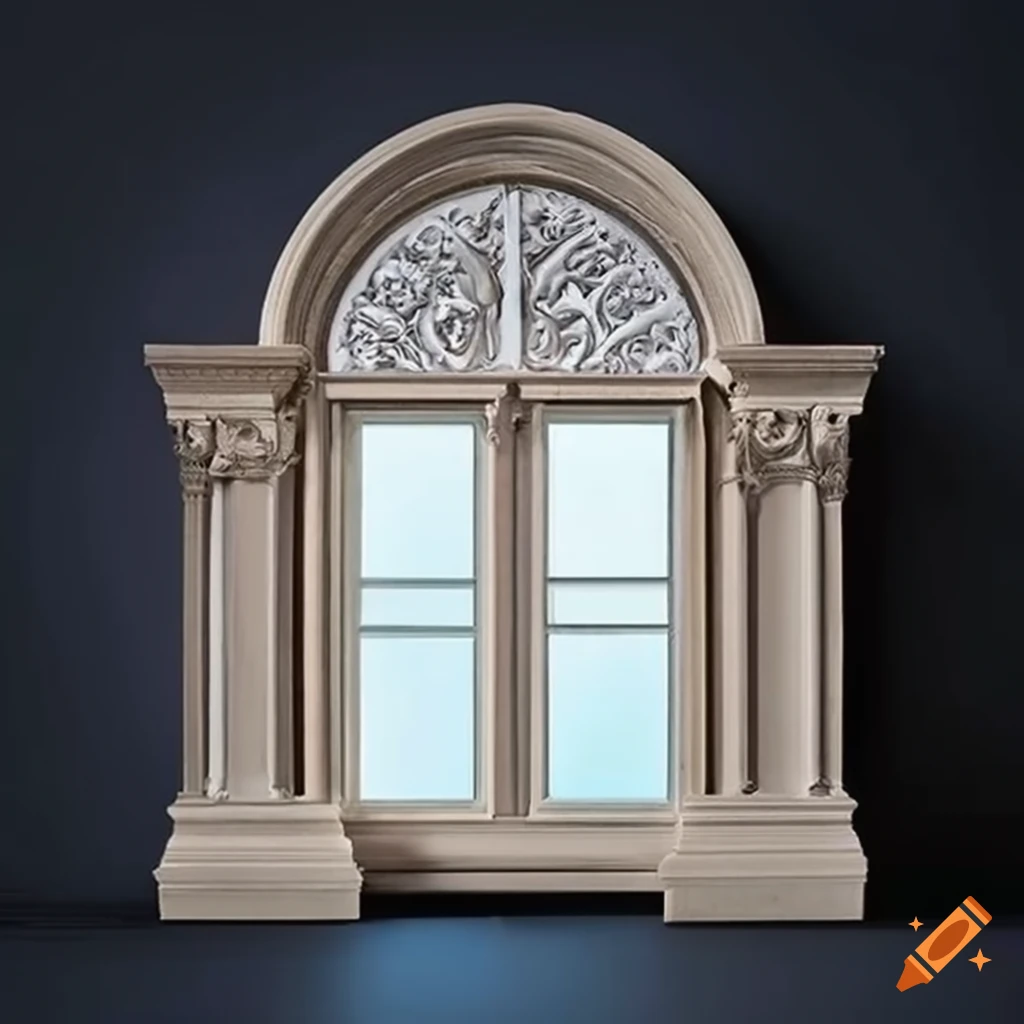 Neo classical white palace window with stucco ornaments on Craiyon