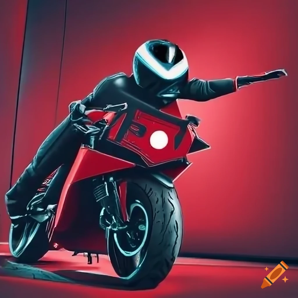 Youtube banner with a sporty motorcycle in red and black theme on Craiyon