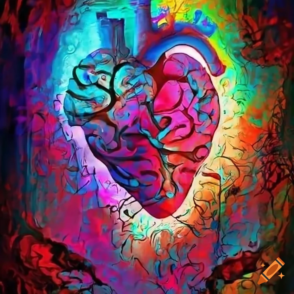 Illustration of a battle between a heart and a brain on Craiyon