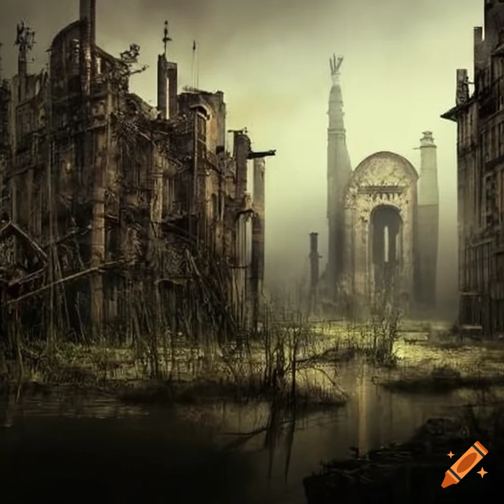 Surrealist circus building in a post-apocalyptic wasteland on Craiyon