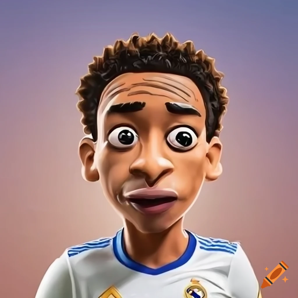 Cartoon depiction of Jude Bellingham wearing a Real Madrid kit on Craiyon
