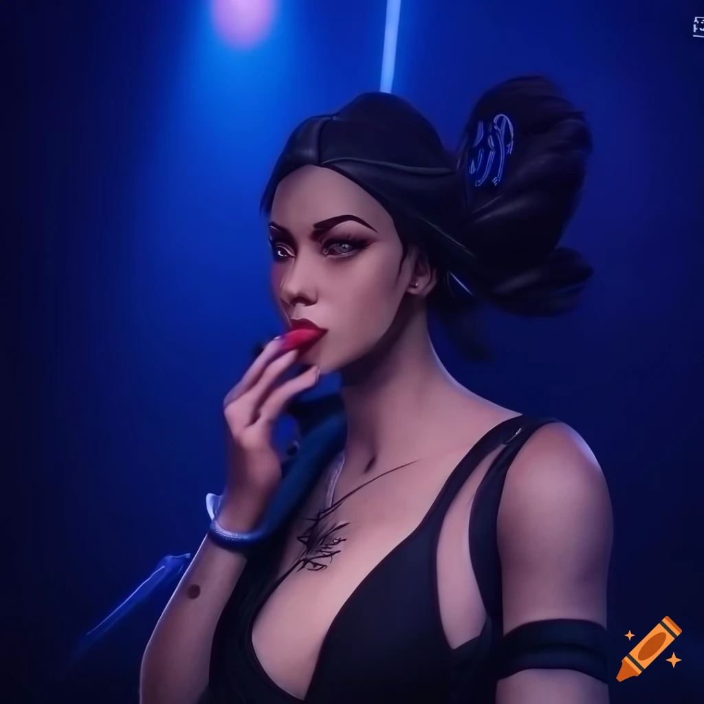 Noir style femme fatale in neon-lit district on Craiyon