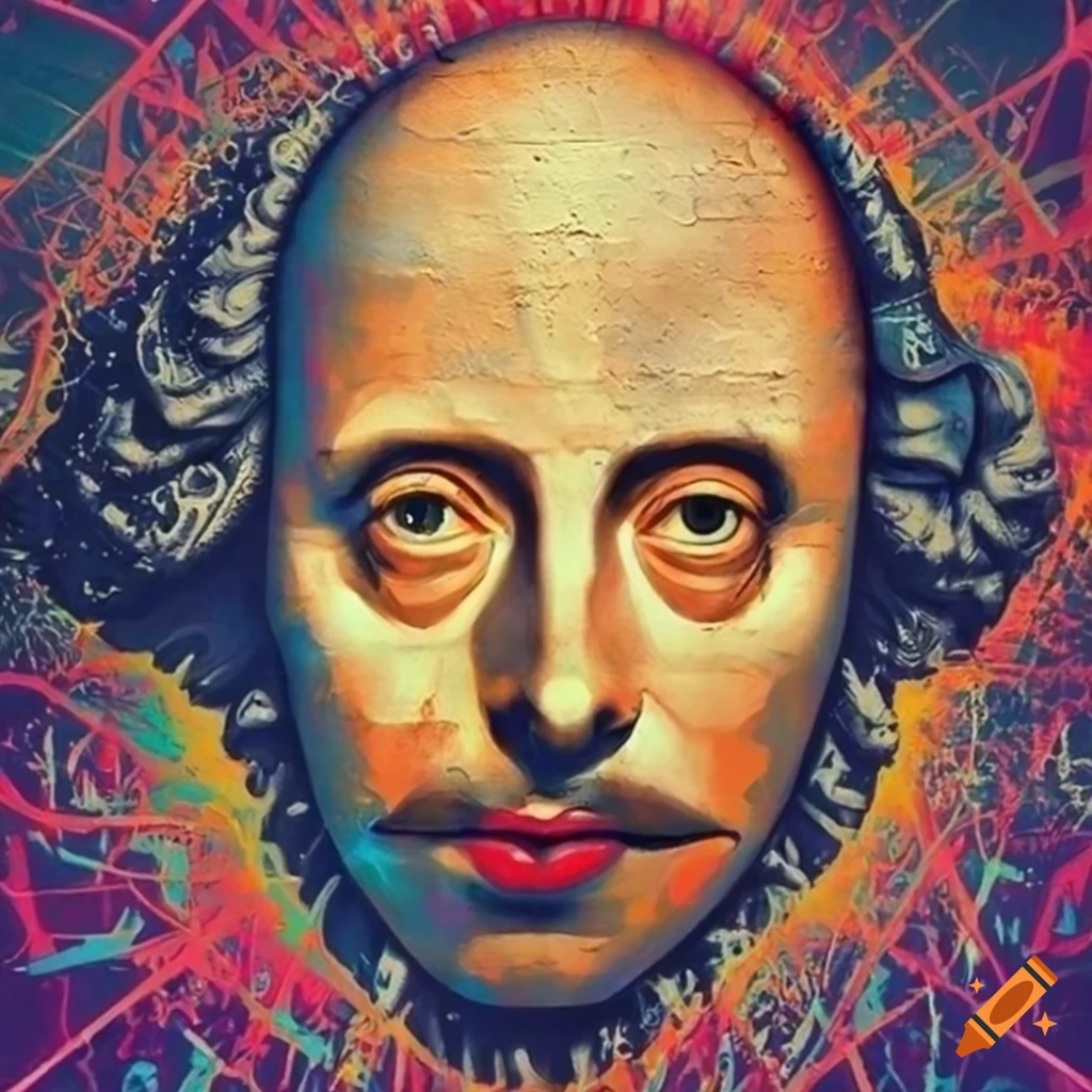 Vibrant graffiti movie poster featuring Shakespeare's face on Craiyon