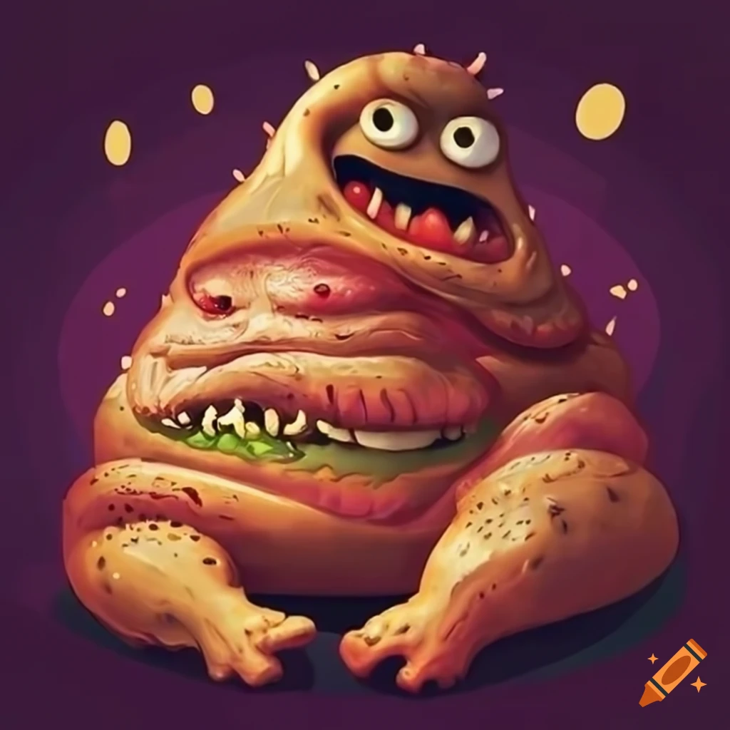 Funny illustration of a hungry food monster on Craiyon