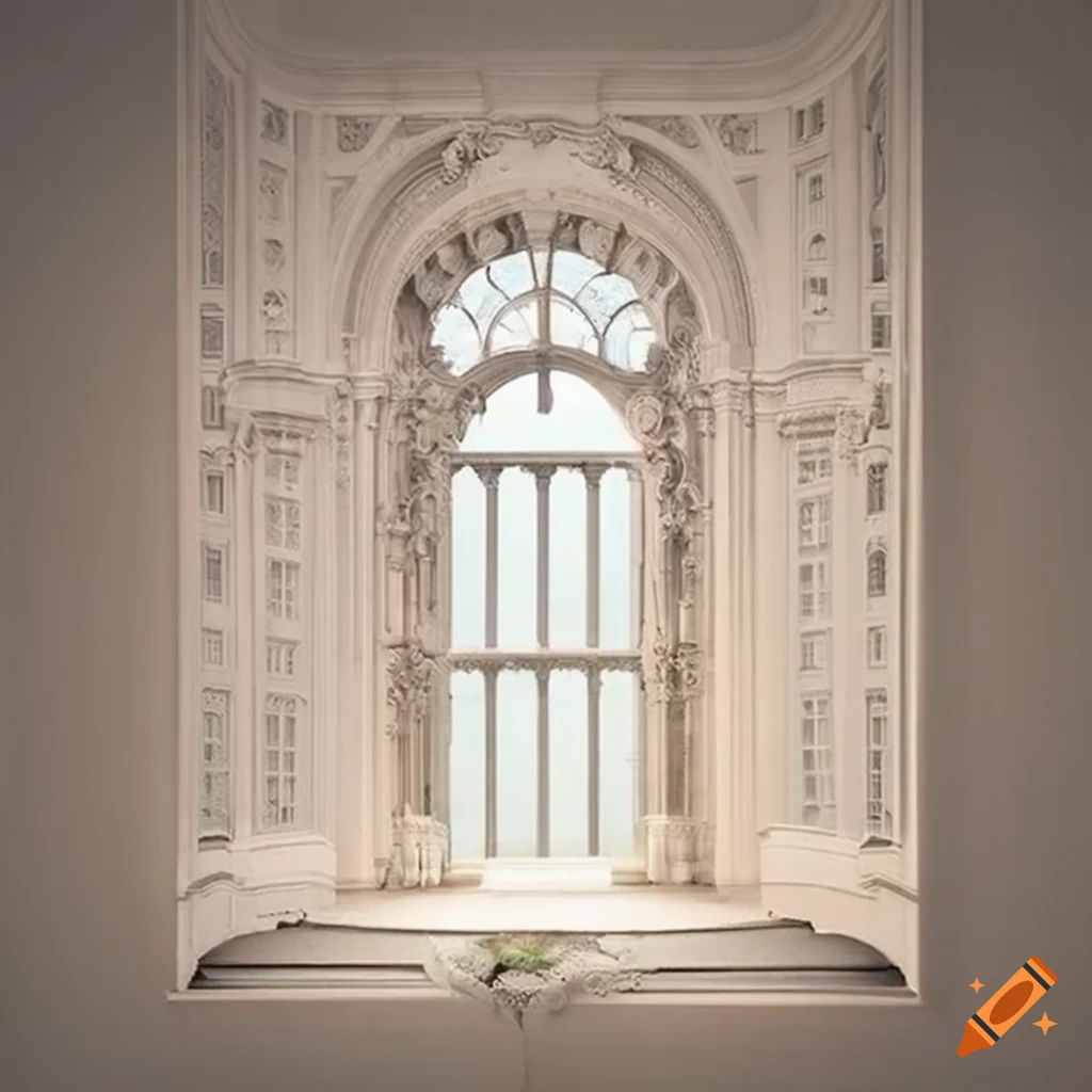 Ornate white palace window with balcony