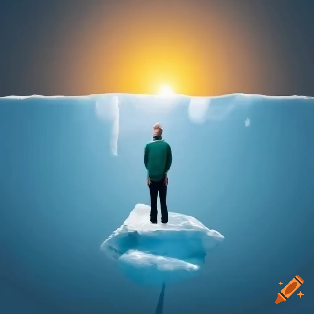 Man standing on an iceberg under the sun on Craiyon