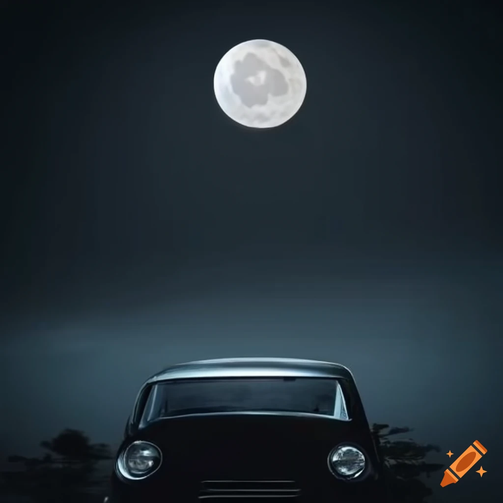 Young men hanging out in a classic car under the moonlight on Craiyon