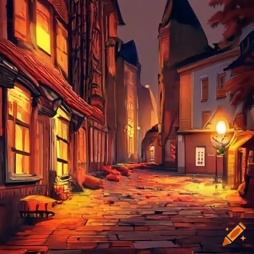 Cozy autumn town scene on Craiyon