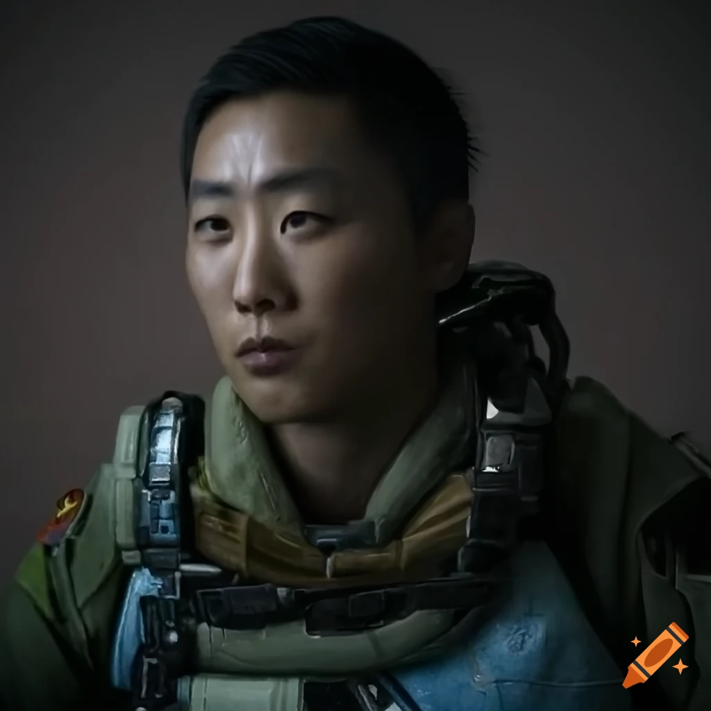 Portrait of a mid-age asian battletech pilot on Craiyon