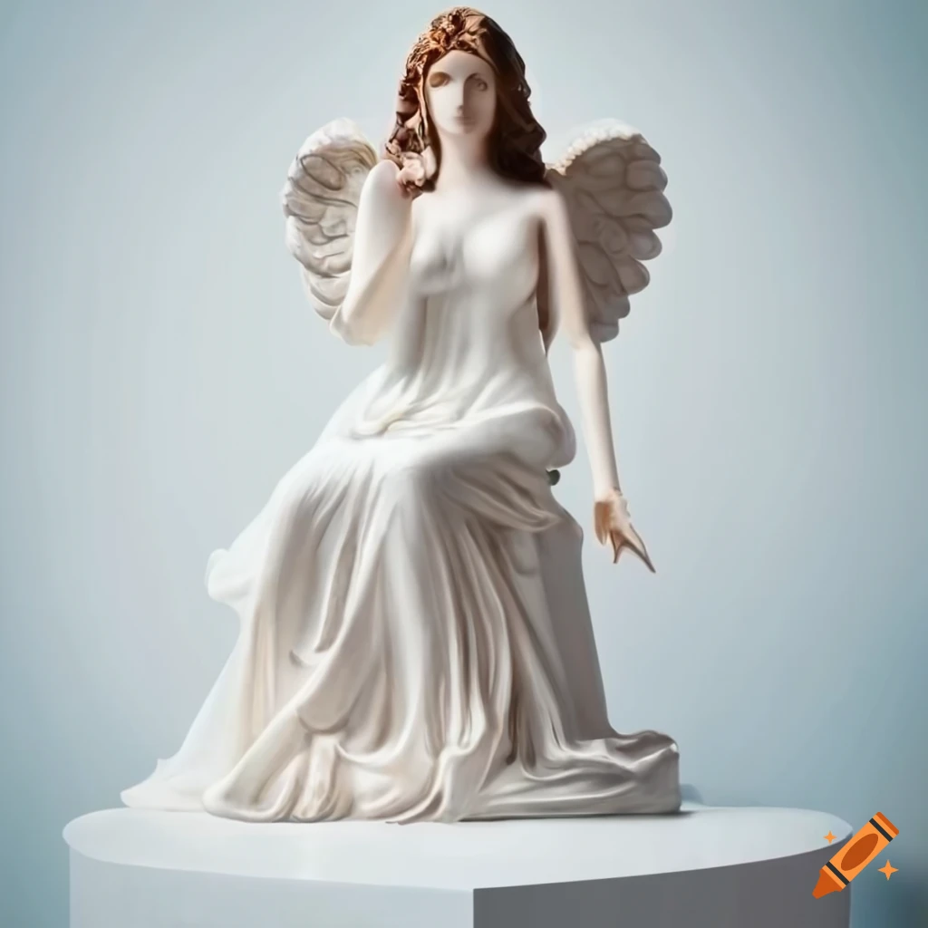 Red-haired angel statue holding a rose on Craiyon