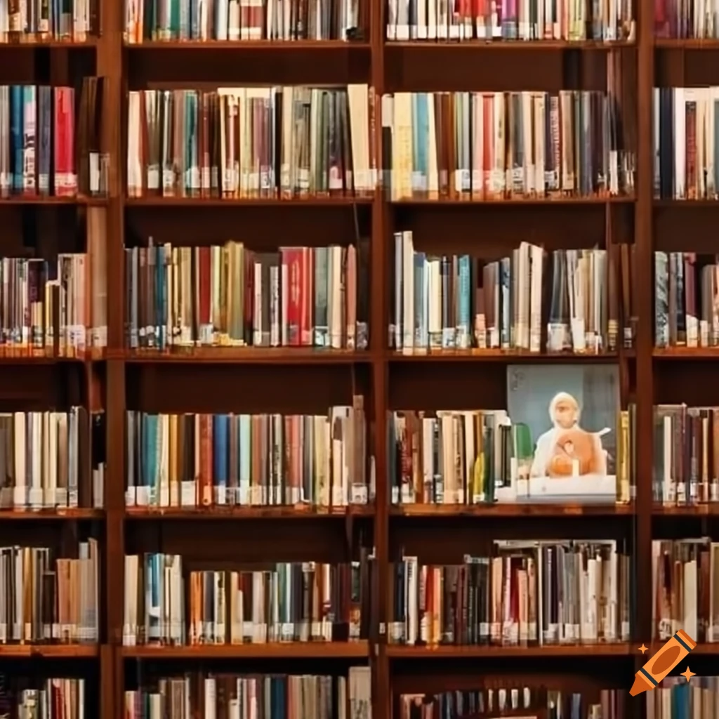 Vibrant library poster with books, films, and music on Craiyon