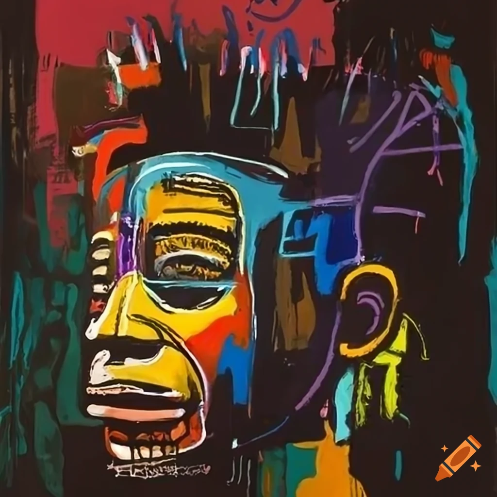 Colorful artwork of marine life inspired by jean-michel basquiat