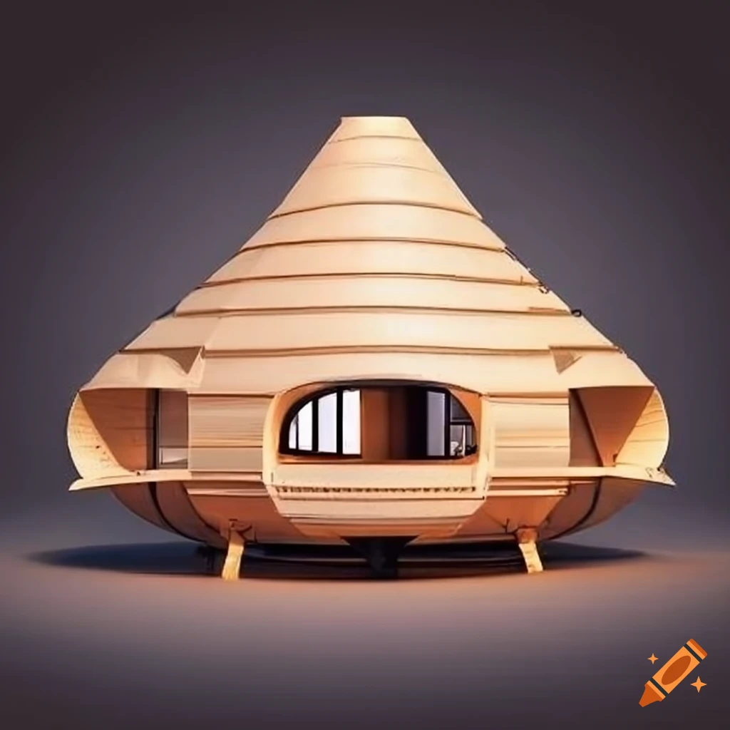 Technical drawing of a unique landing stilt living pod on Craiyon