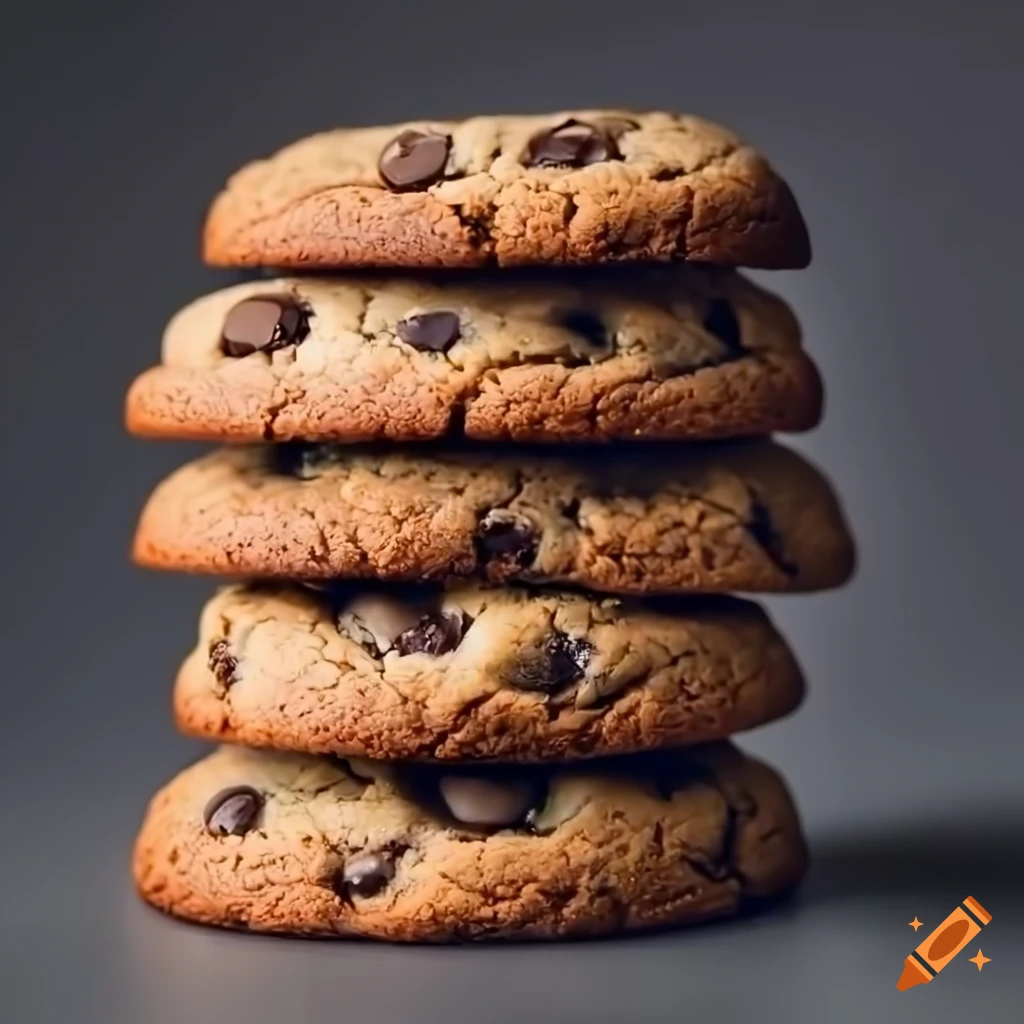 Stack of chocolate chip cookies on white background on Craiyon